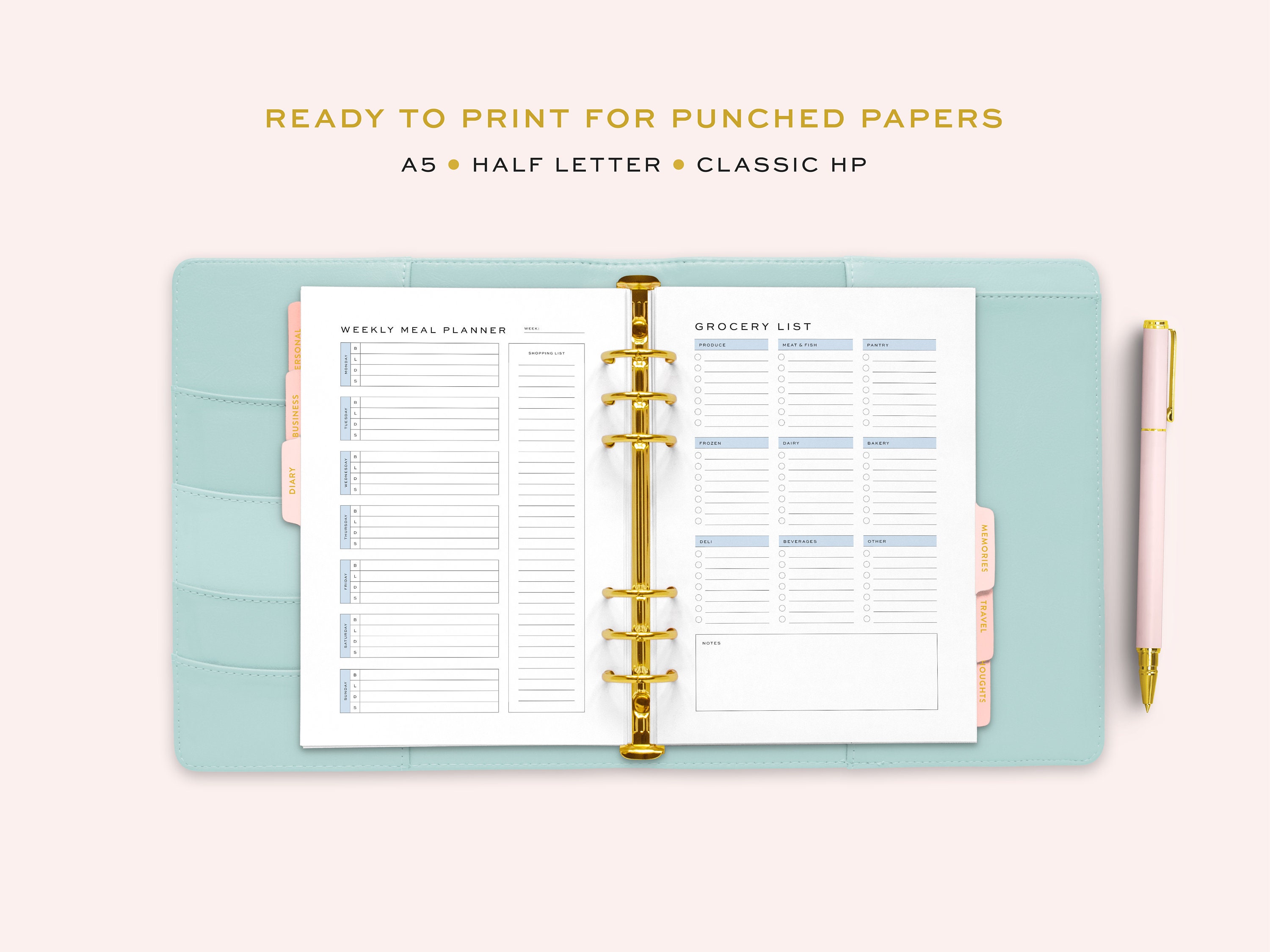 Printable Meal Planner and Grocery List, Fillable, 2 Versions | 5 Sizes ...