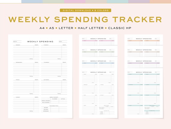 Printable Weekly Spending Tracker Fillable 5 Sizes A4 A5 - Etsy