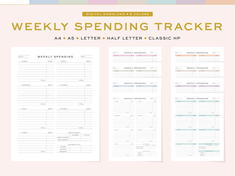 Printable Weekly Spending Tracker Fillable 5 Sizes A4 A5 - Etsy