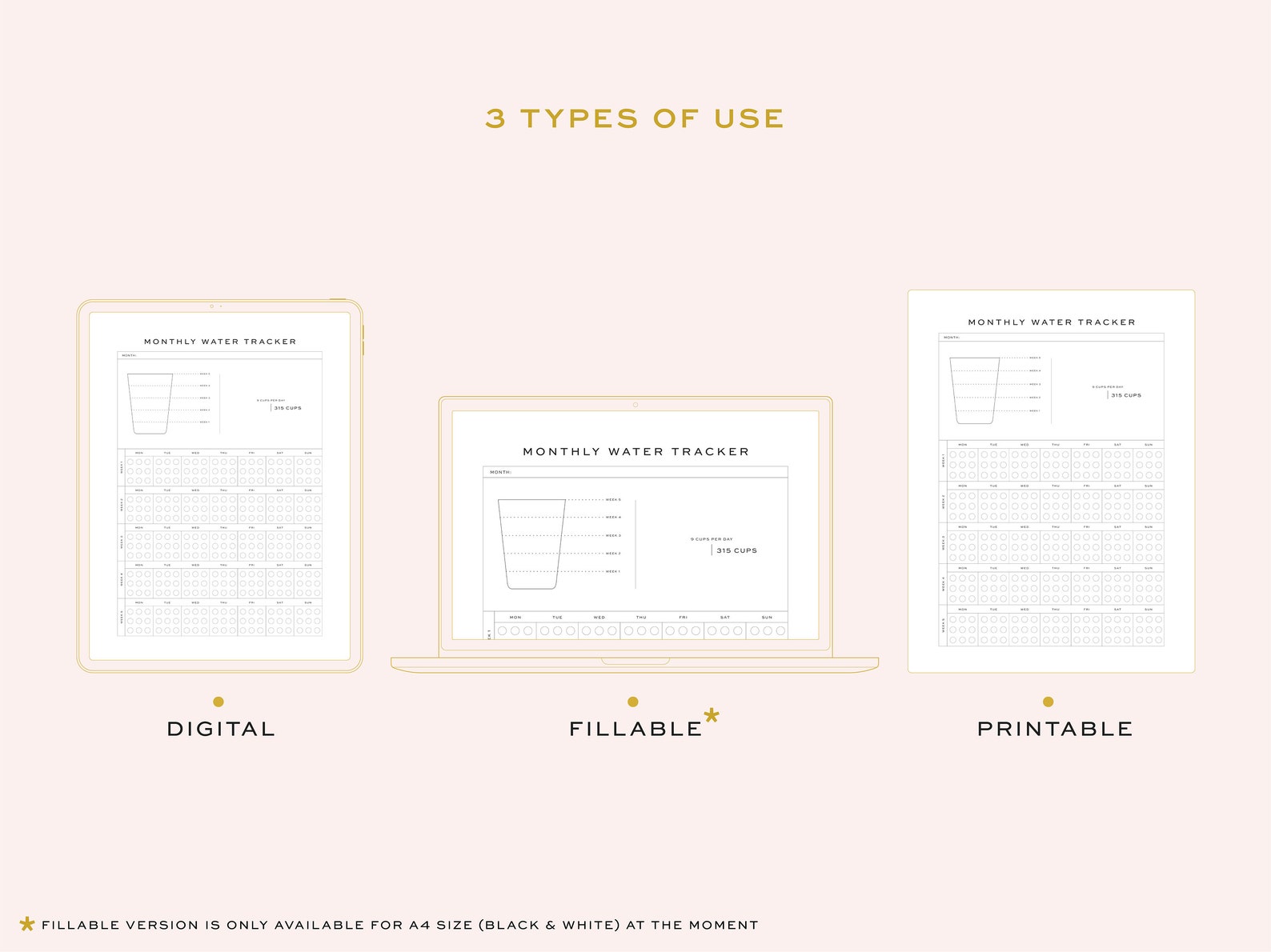 Printable Water Tracker / Reminder, Fillable | Monthly Water Intake | 5 ...
