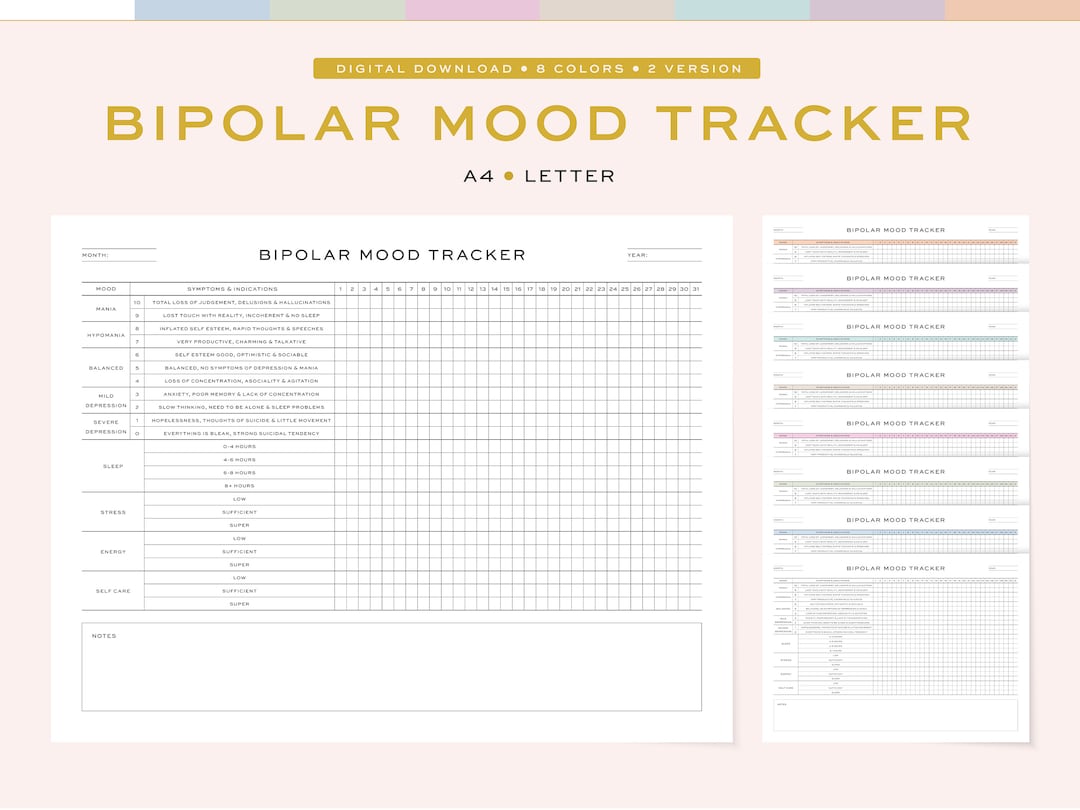 Printable Bipolar Mood Tracker Monthly Bipolar Mood Tracker Etsy