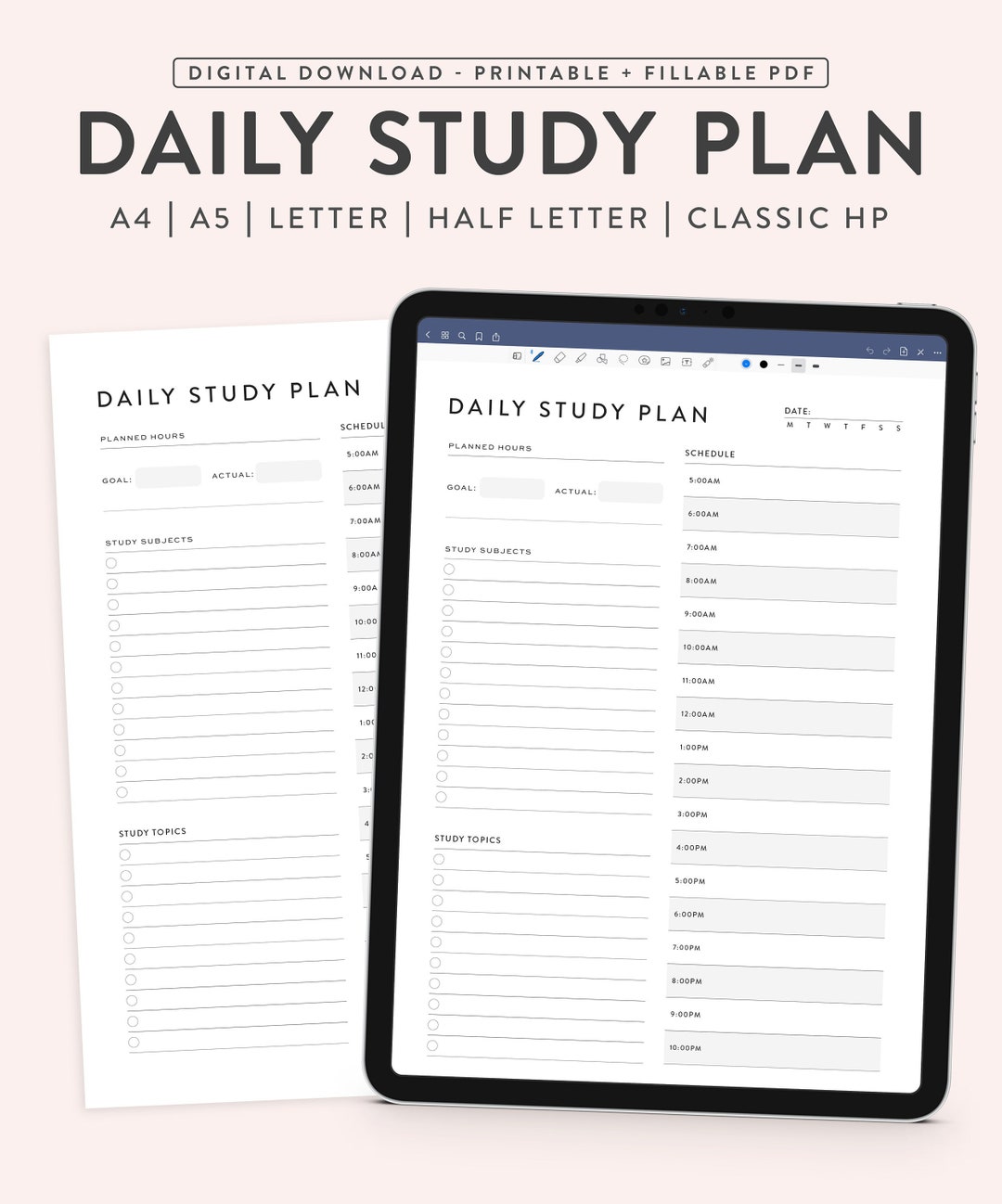 Printable Daily Study Planner, Daily Student Schedule, Study Checklist ...