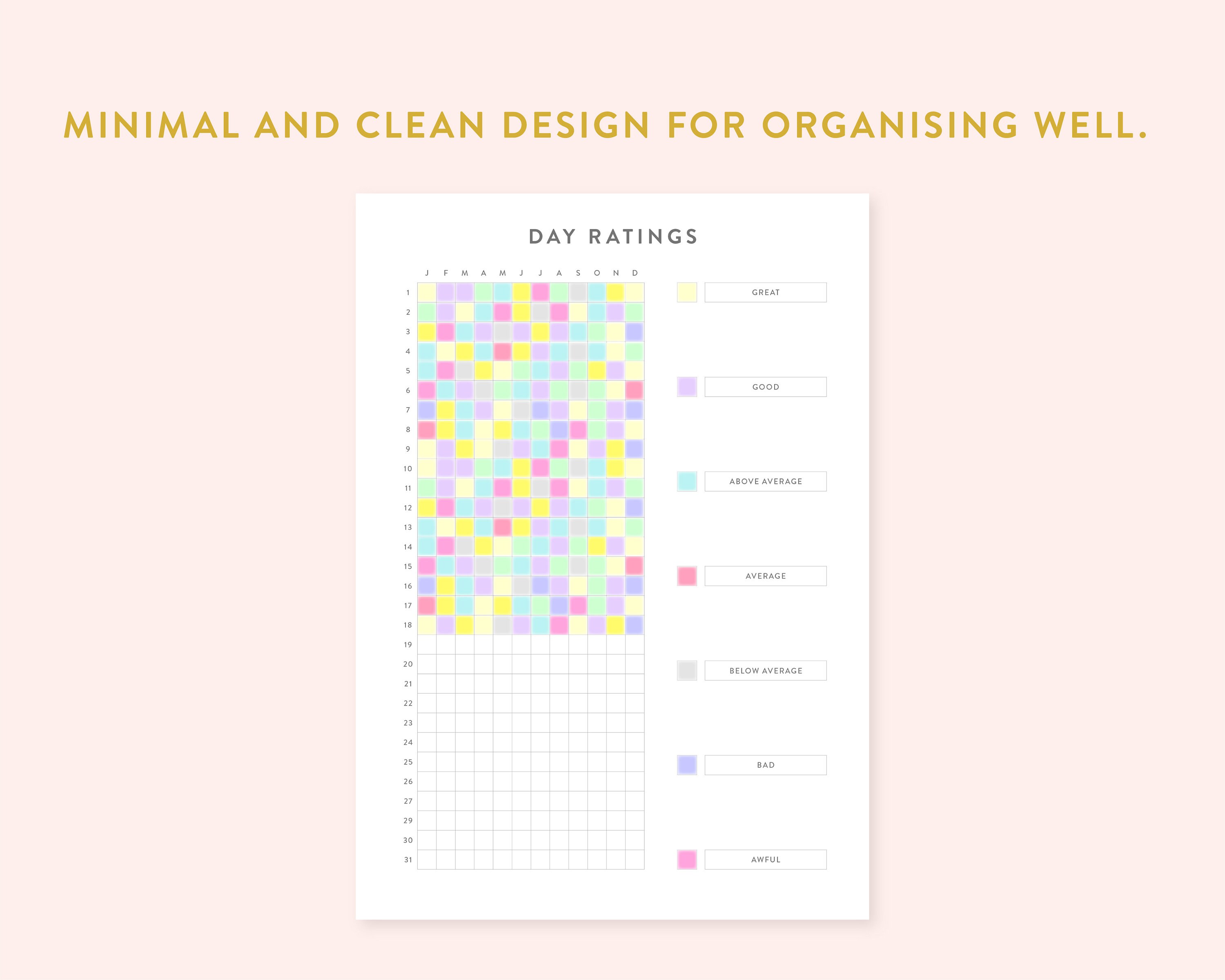 Printable Day Ratings Tracker A Year in Pixels Yearly Mood | Etsy UK