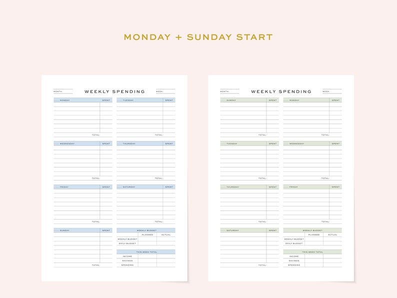 Printable Weekly Spending Tracker Fillable 5 Sizes A4 A5 - Etsy