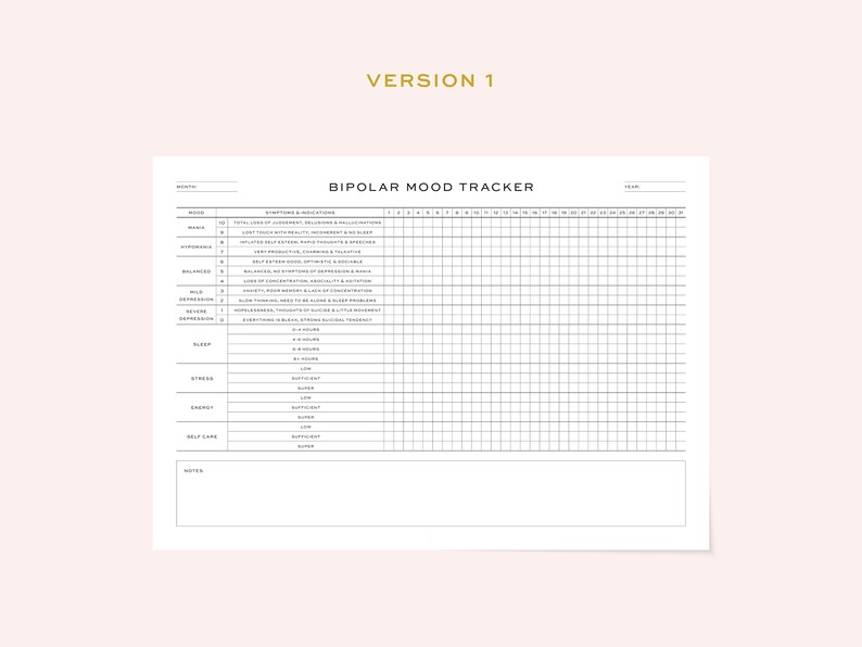 Printable Bipolar Mood Tracker Monthly Bipolar Mood Tracker - Etsy UK