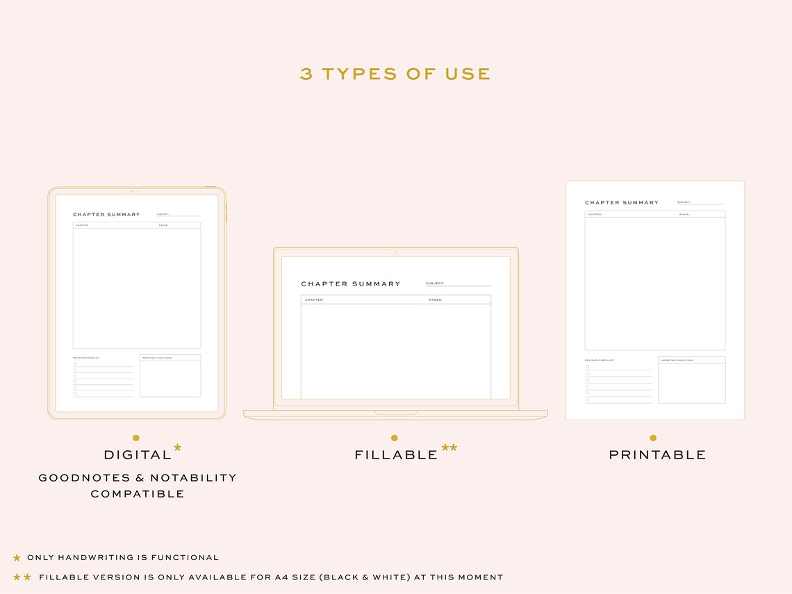 Printable Chapter Summary Planner Fillable Study Summary - Etsy