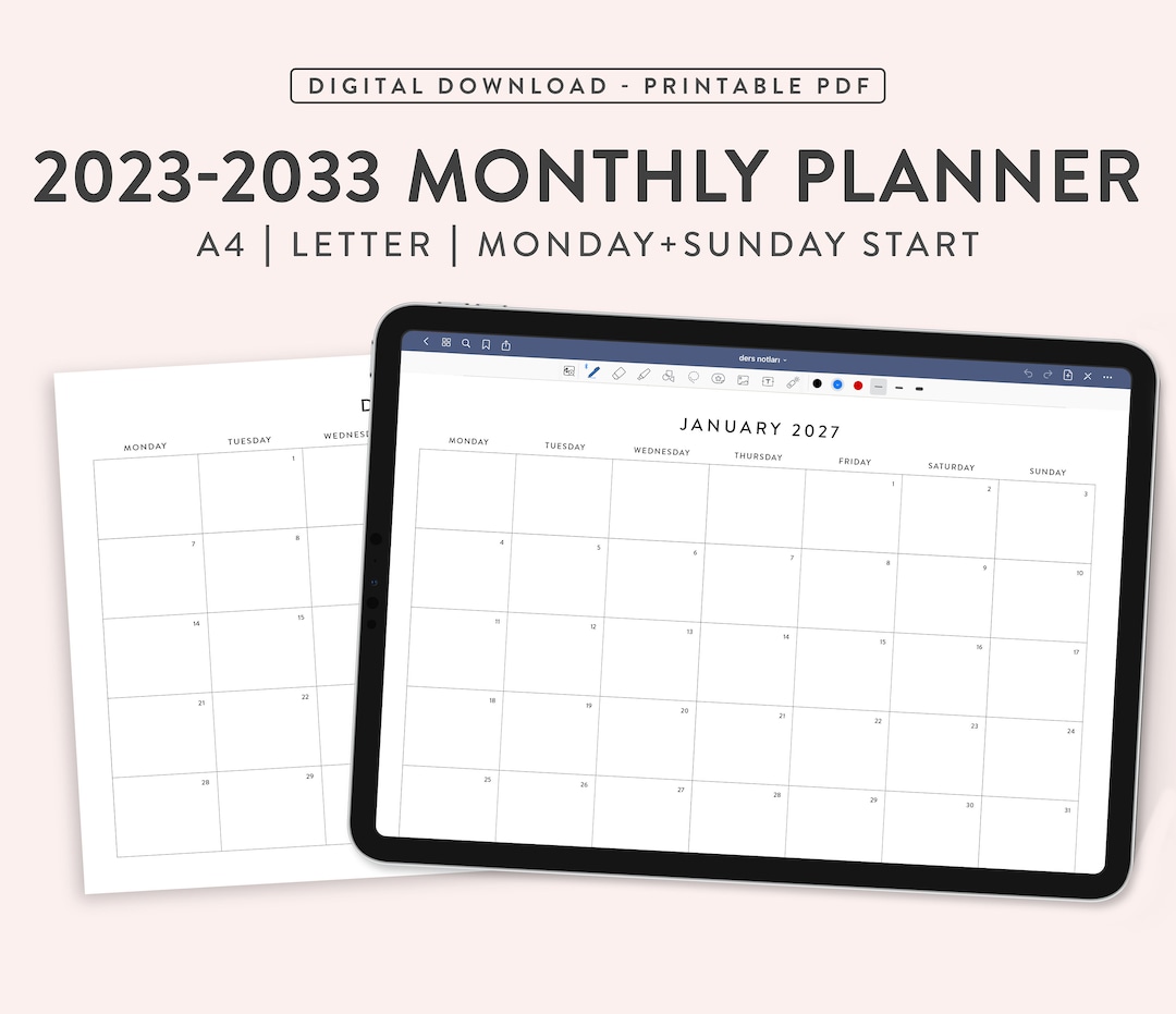 Printable 2023-2033 Monthly Calendars - Horizontal | 2023-2033 Year ...