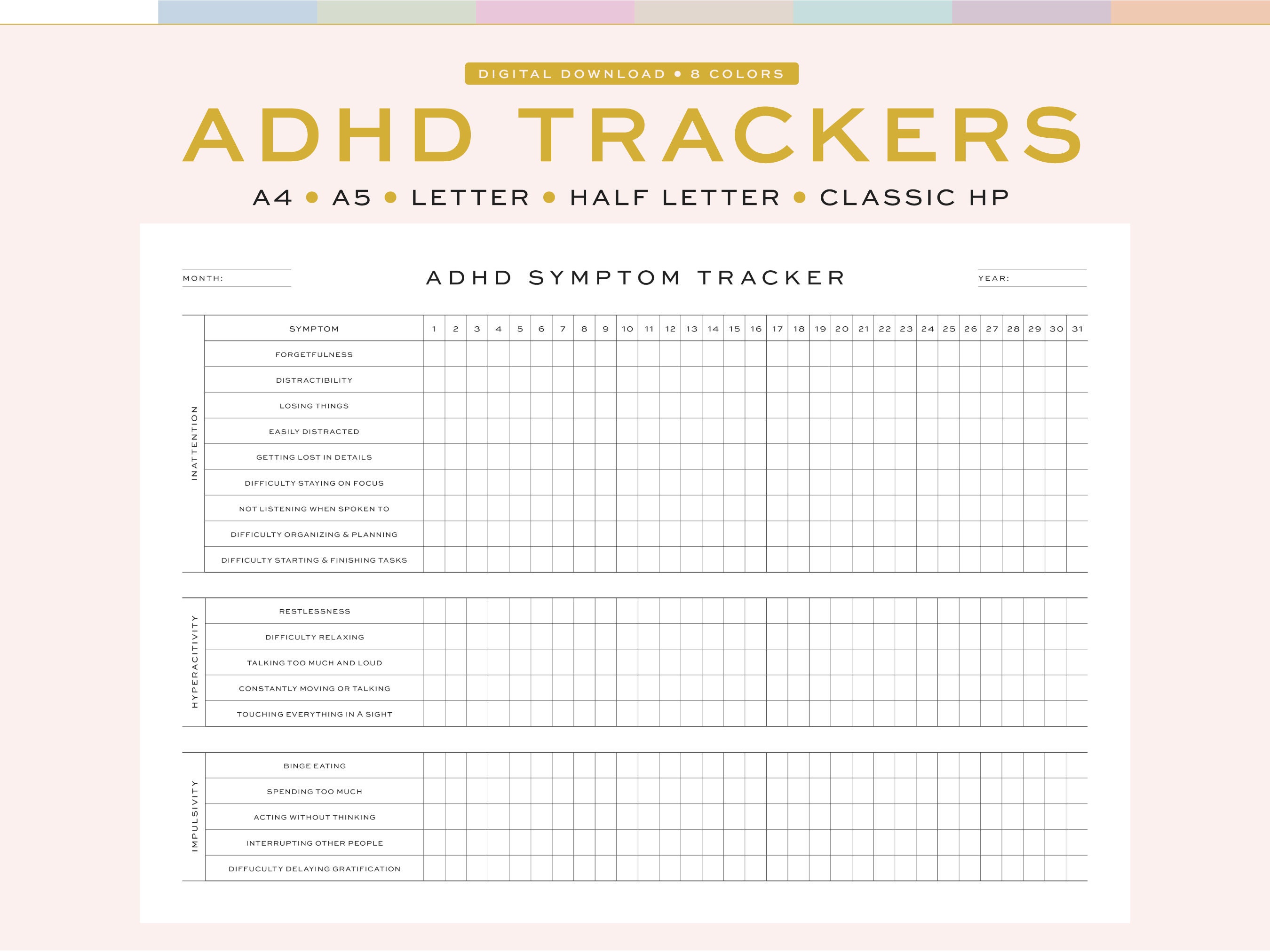 Printable ADHD Trackers for Adults Fillable Daily / Monthly - Etsy