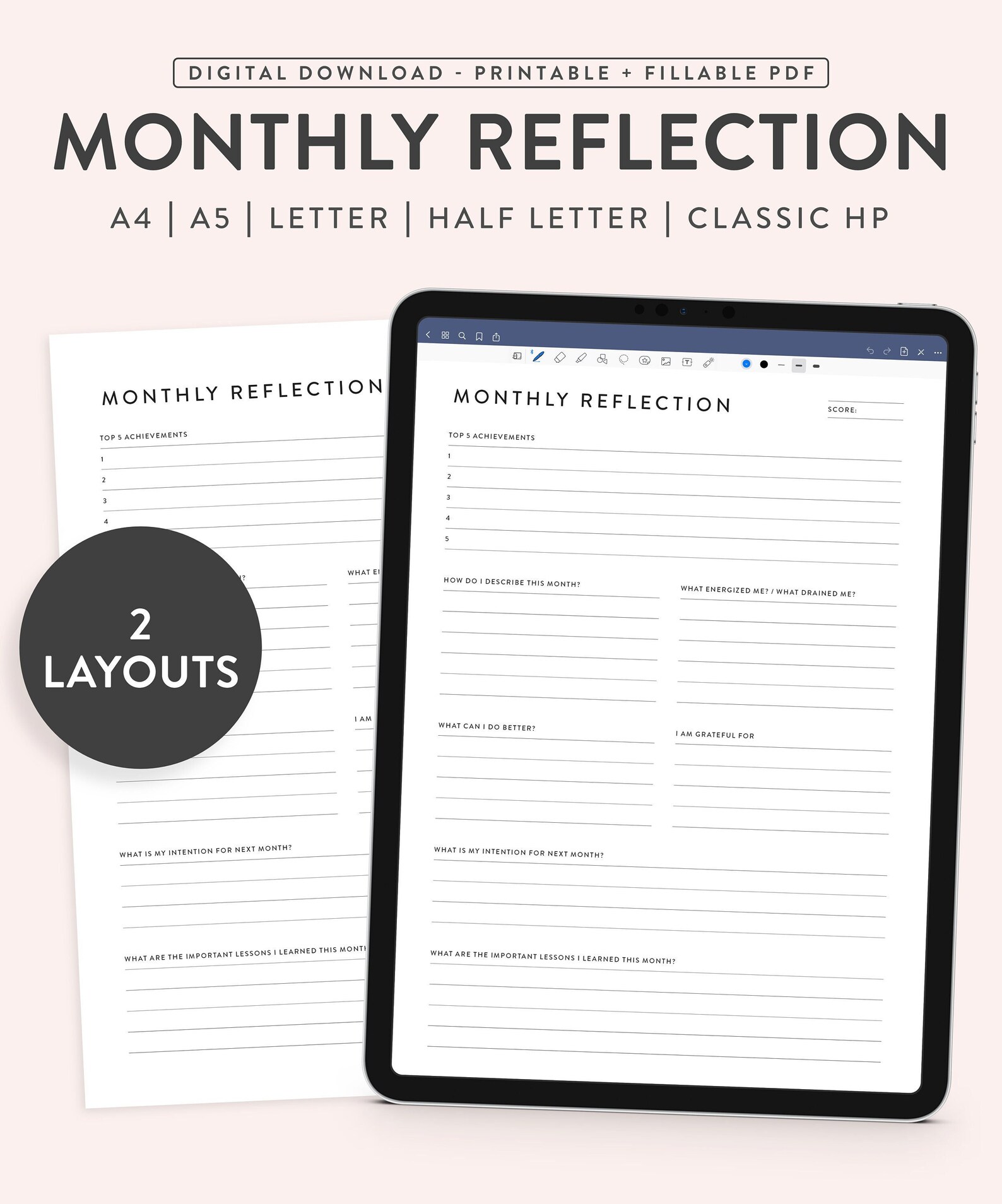 Printable Monthly Reflection, Fillable | Monthly Review Template - Goal ...