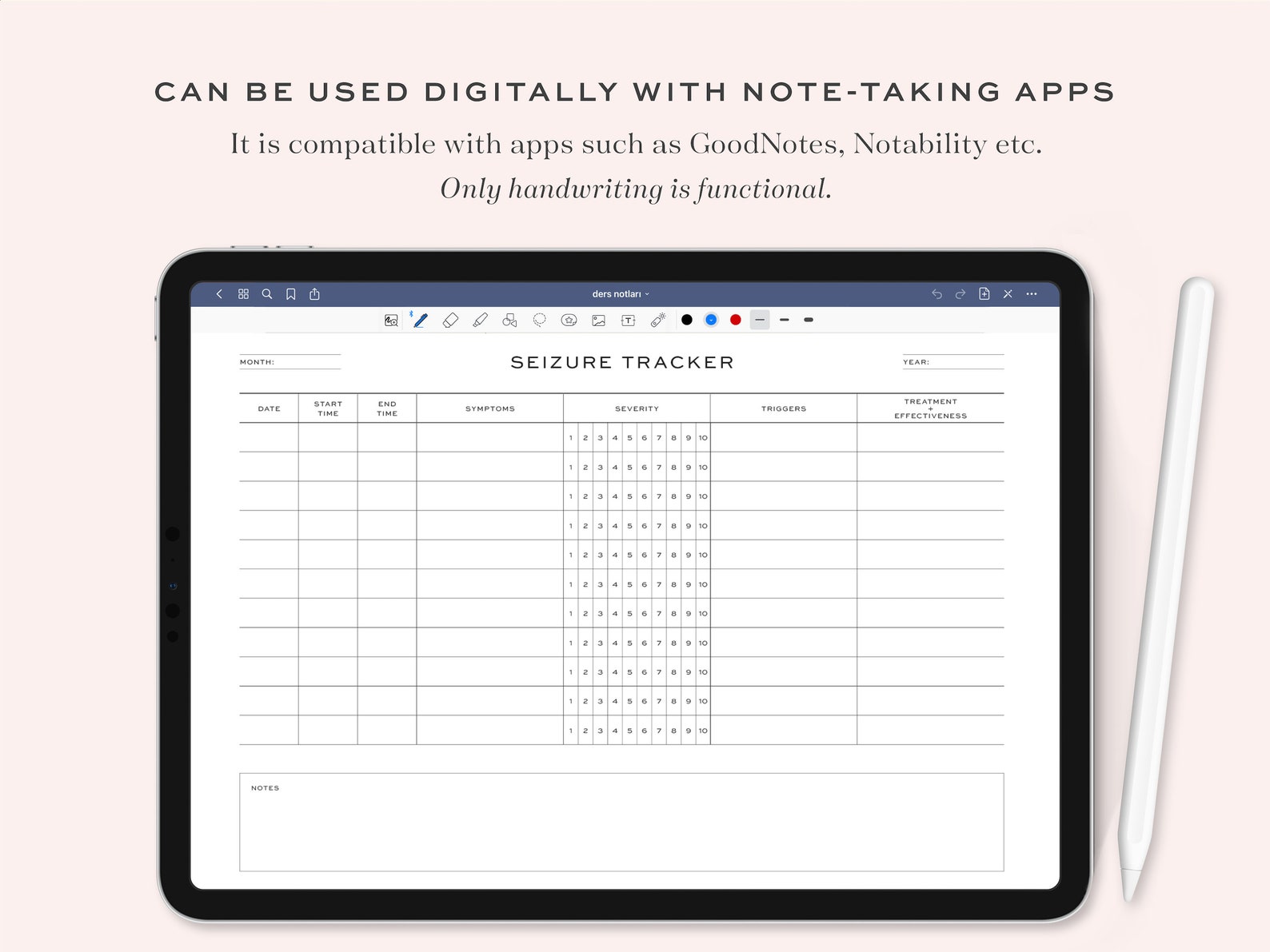Printable Seizure Tracker Fillable Seizure Logs Epilepsy - Etsy