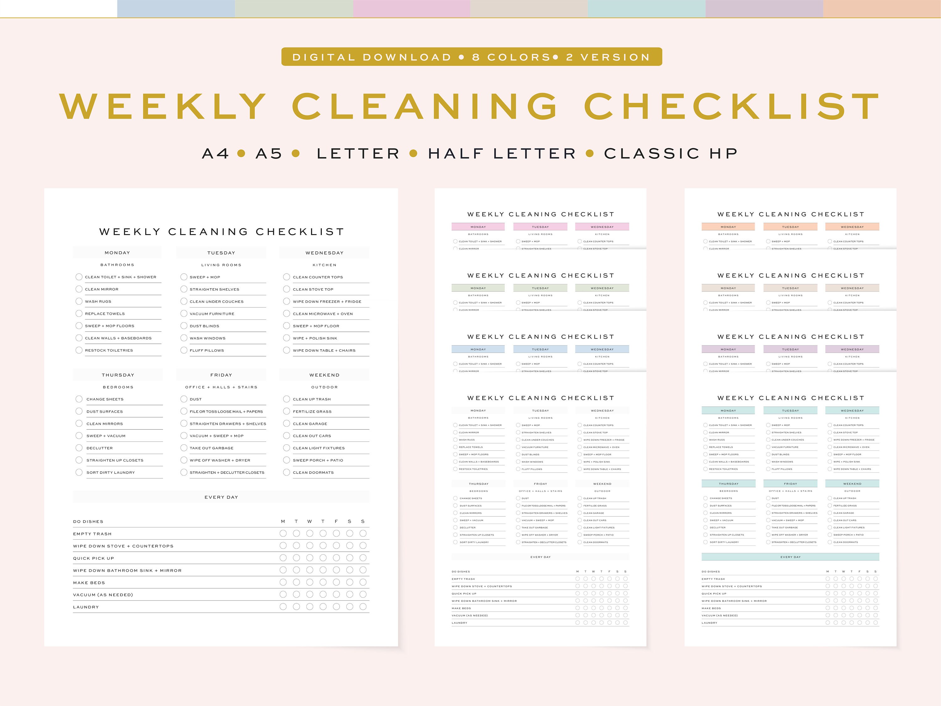 Printable Weekly Cleaning Checklist Fillable Cleaning - Etsy