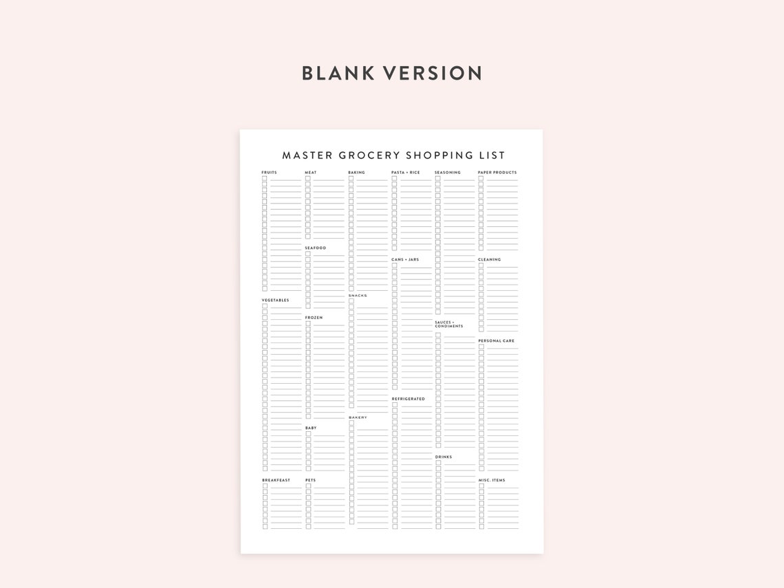 Printable Master Grocery List, Fillable Master Shopping List, Grocery ...