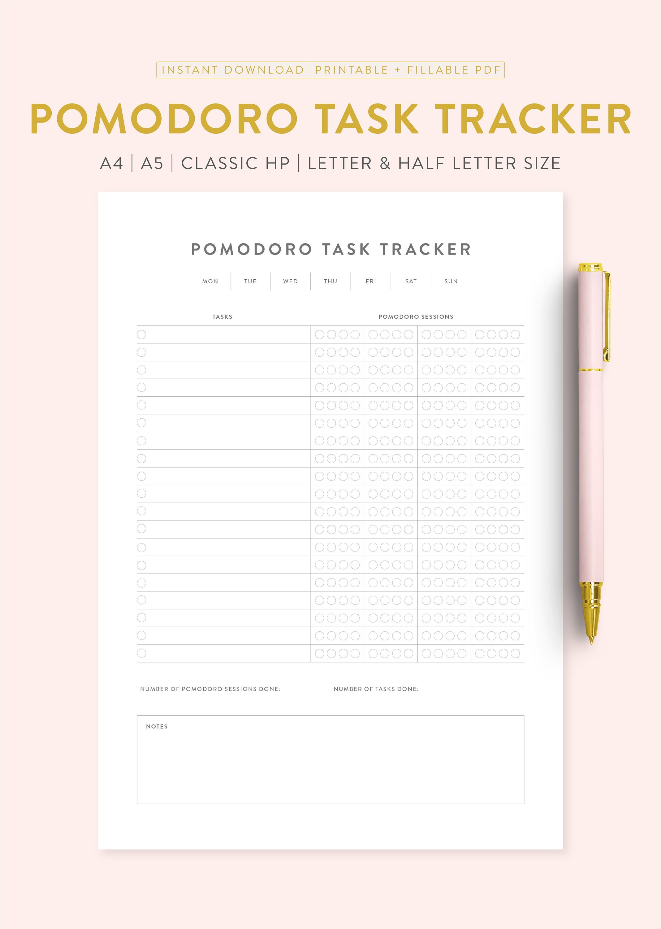 Printable Pomodoro Task Tracker Fillable Pomodoro Work and | Etsy UK