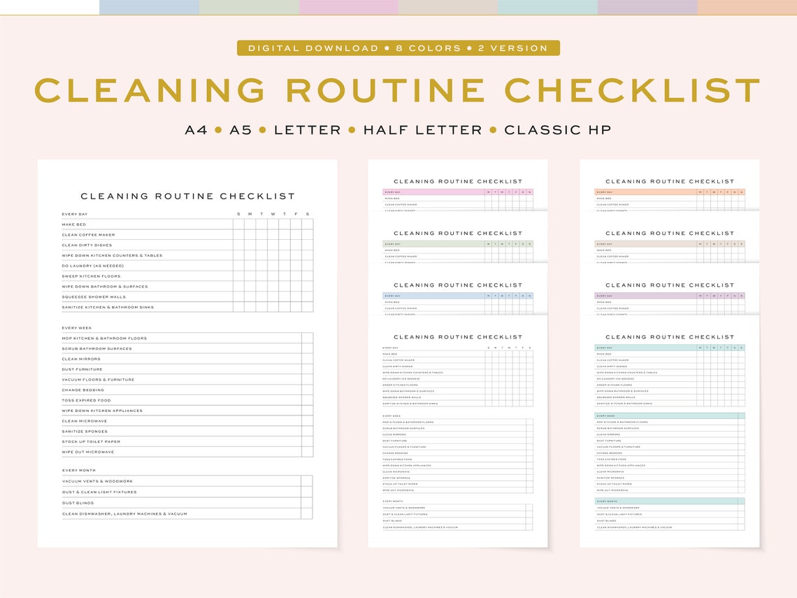 Printable Cleaning Routine Checklist Fillable Cleaning - Etsy UK