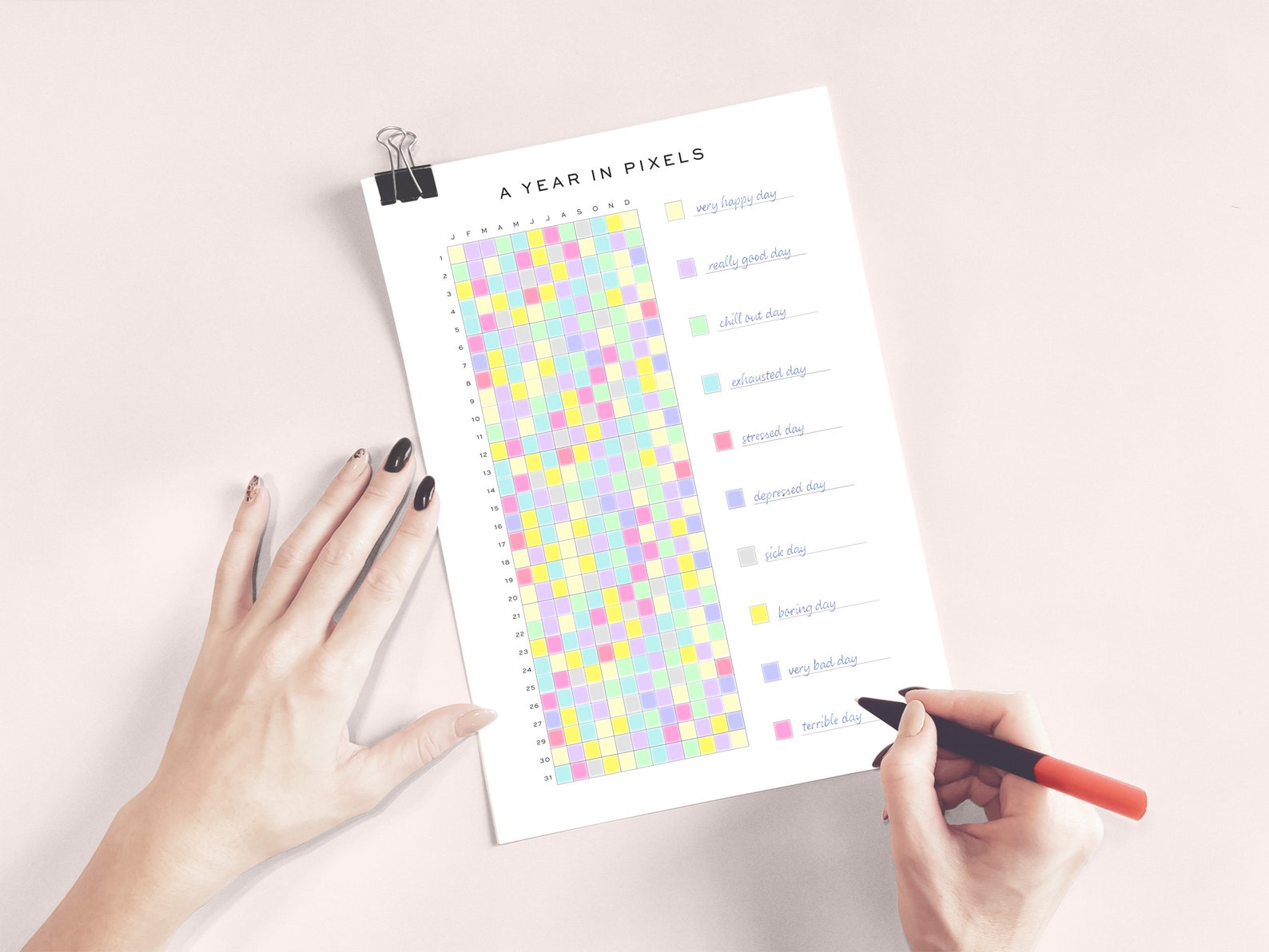 Printable A Year in Pixels A Year in Pixels Printable Habit - Etsy UK