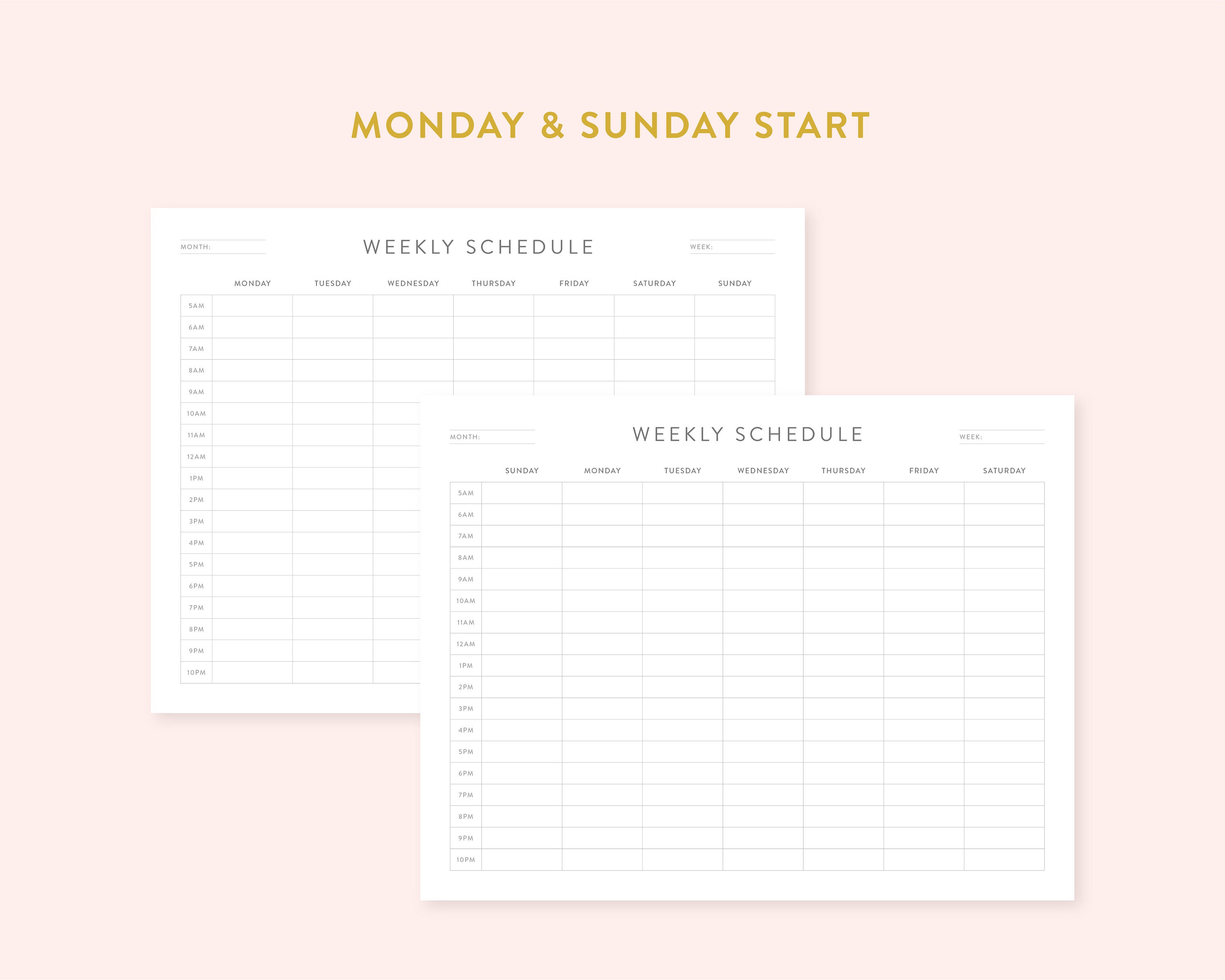 Printable Weekly Schedule Fillable 5 AM 10 PM Personal | Etsy UK