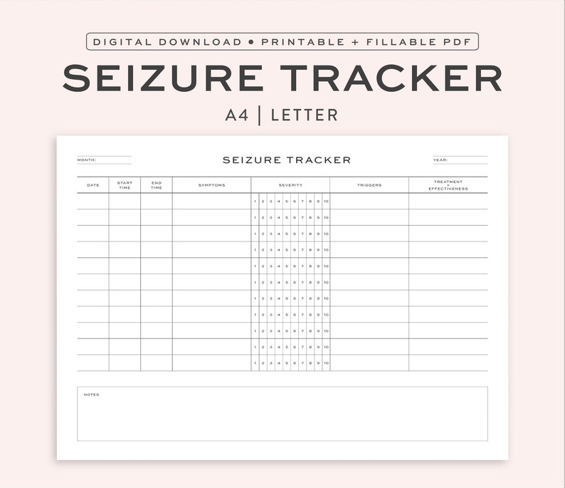 Printable Seizure Tracker Fillable Seizure Logs Epilepsy - Etsy