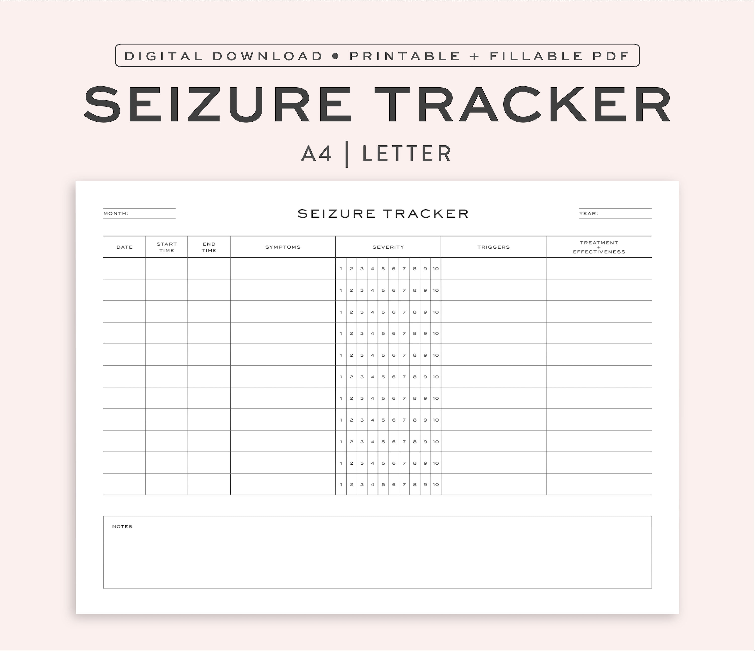 Printable Seizure Tracker Fillable Seizure Logs Epilepsy - Etsy Australia