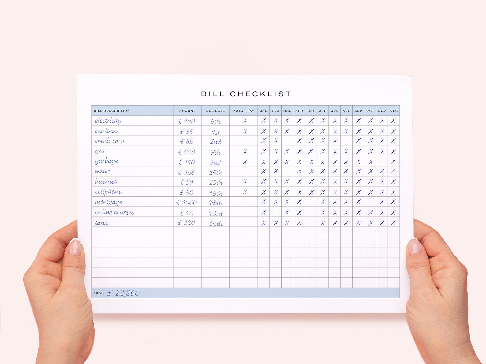 Printable Bill Checklist, Fillable Yearly Bill Checklist 5 Sizes, A4 ...