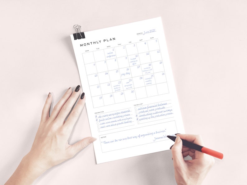 Printable Monthly Work Planner, Fillable | Minimal Monthly Work Planner ...
