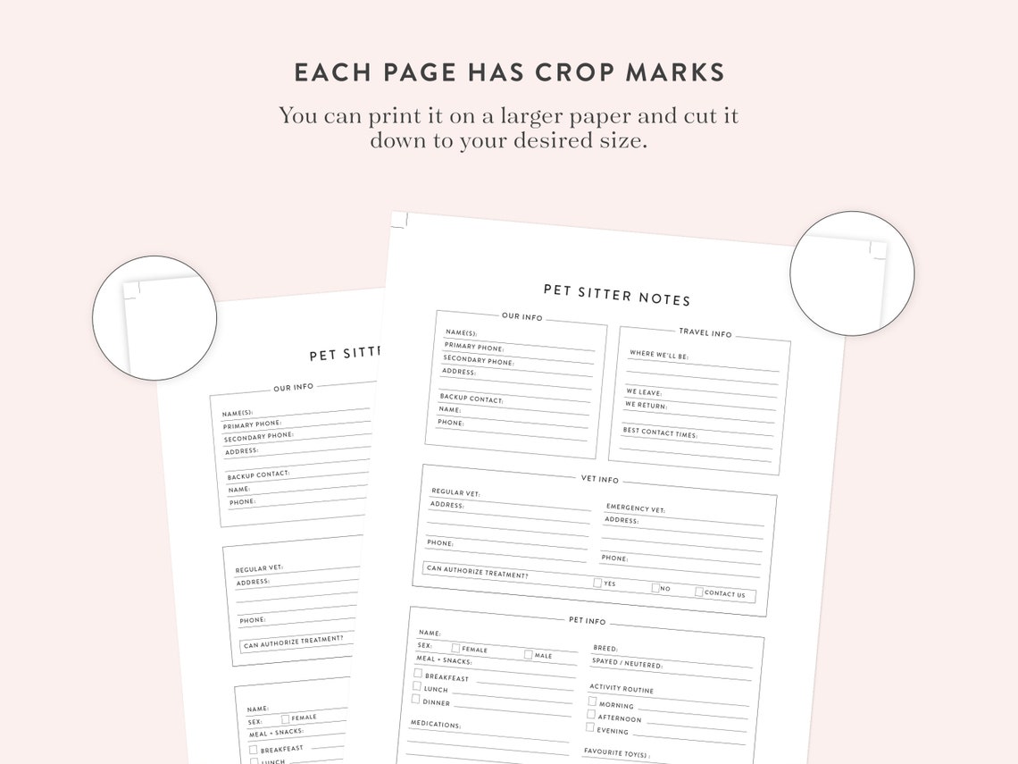 Printable Pet Sitter Notes Pet Sitting Forms Insert Fillable - Etsy