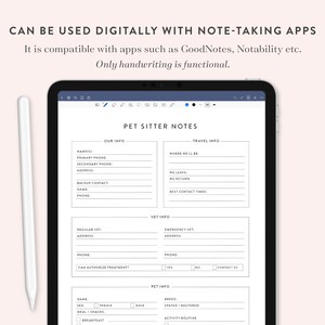 Printable Pet Sitter Notes, Pet Sitting Forms Insert, Fillable Pet ...