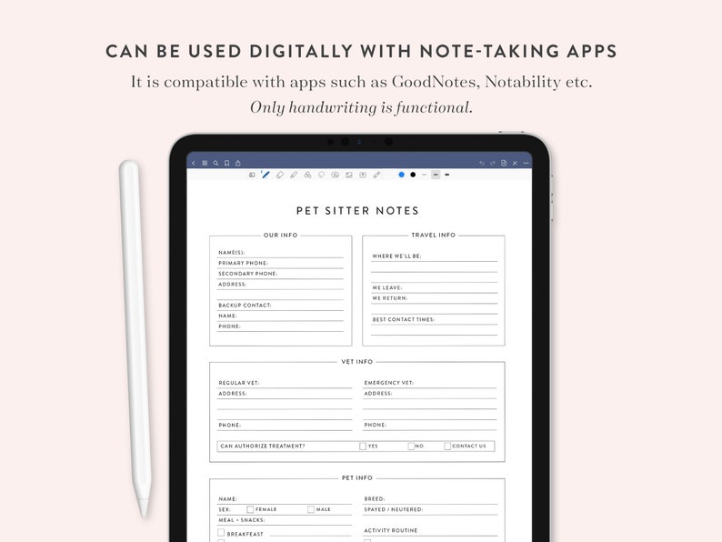 Printable Pet Sitter Notes Pet Sitting Forms Insert Fillable - Etsy