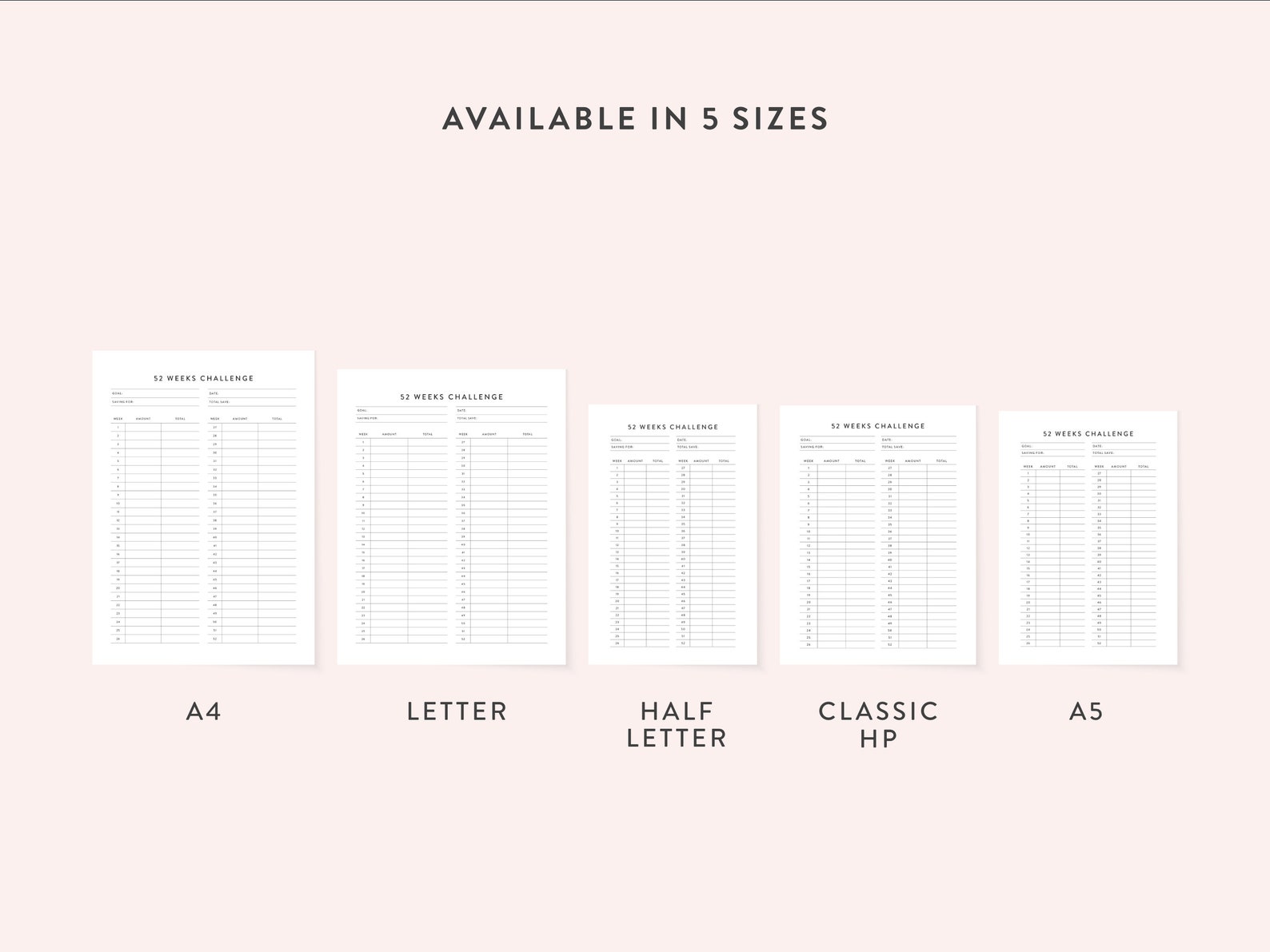 Printable 52 Week Savings Challenge, Fillable PDF, 5 Sizes (digital ...