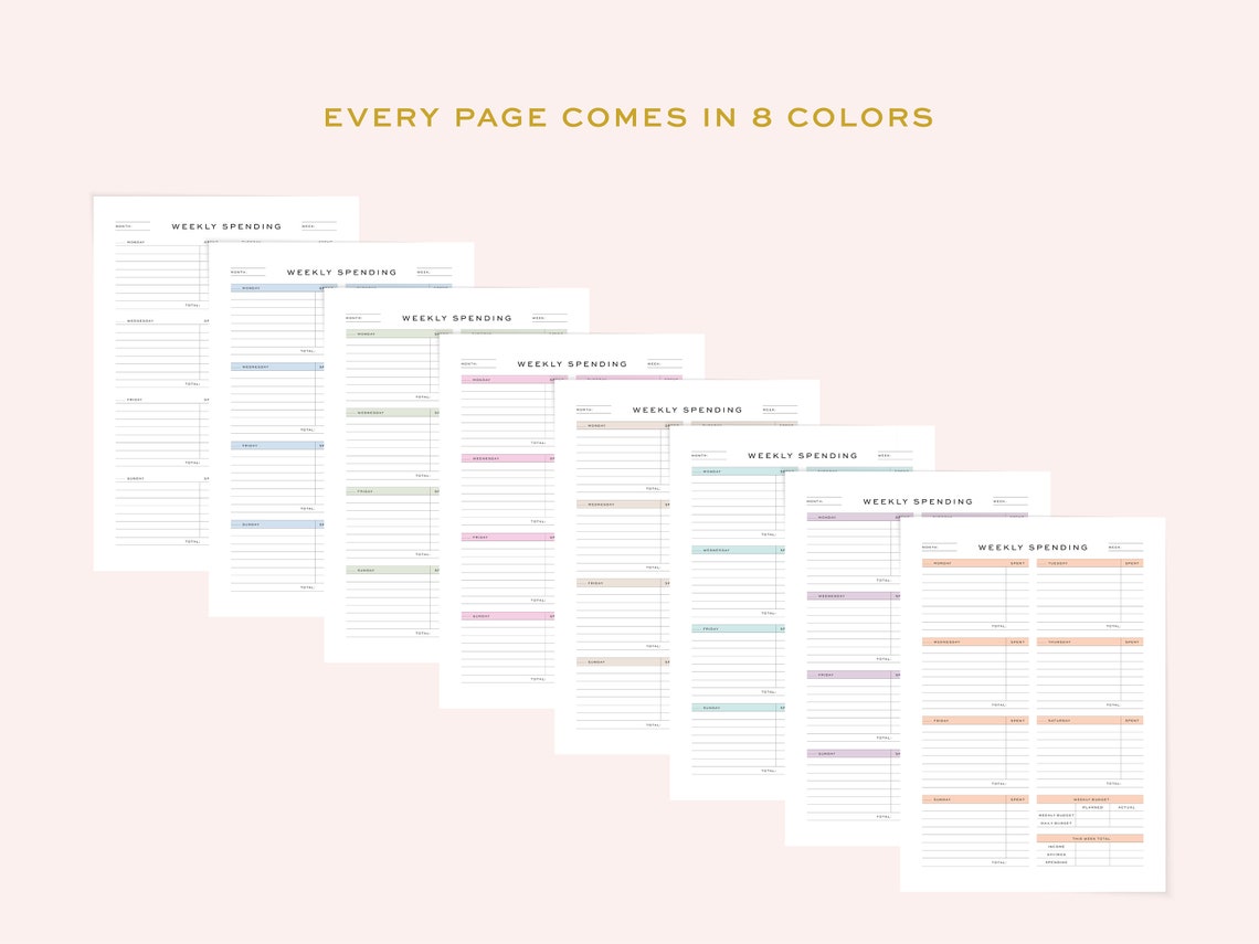 Printable Weekly Spending Tracker Fillable 5 Sizes A4 A5 | Etsy