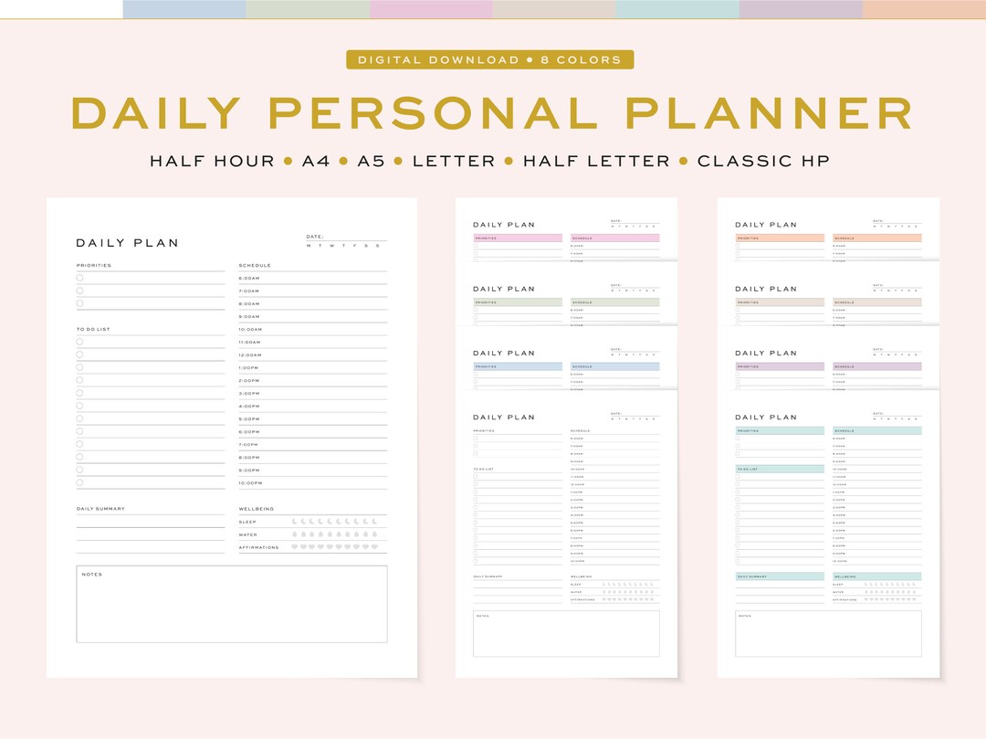 Printable Daily Work Planner, Fillable | Minimal Blank Daily Planner ...