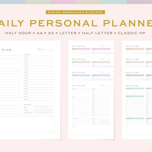 Printable Daily Work Planner, Fillable Minimal Blank Daily Planner 5 ...