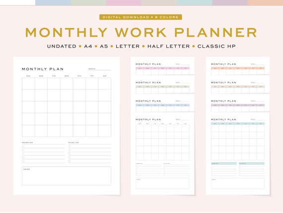 Printable Monthly Work Planner Fillable Minimal Monthly - Etsy