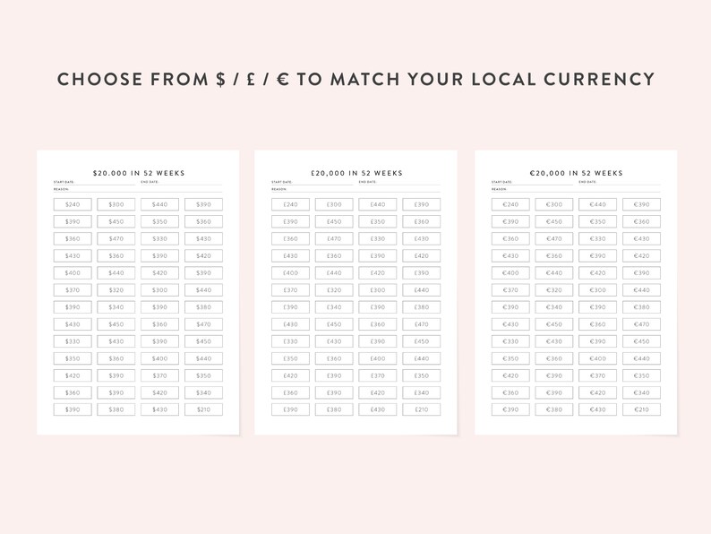 Printable 20K in 52 Weeks Challenge, Fillable 20K Savings Challenge, 52 ...