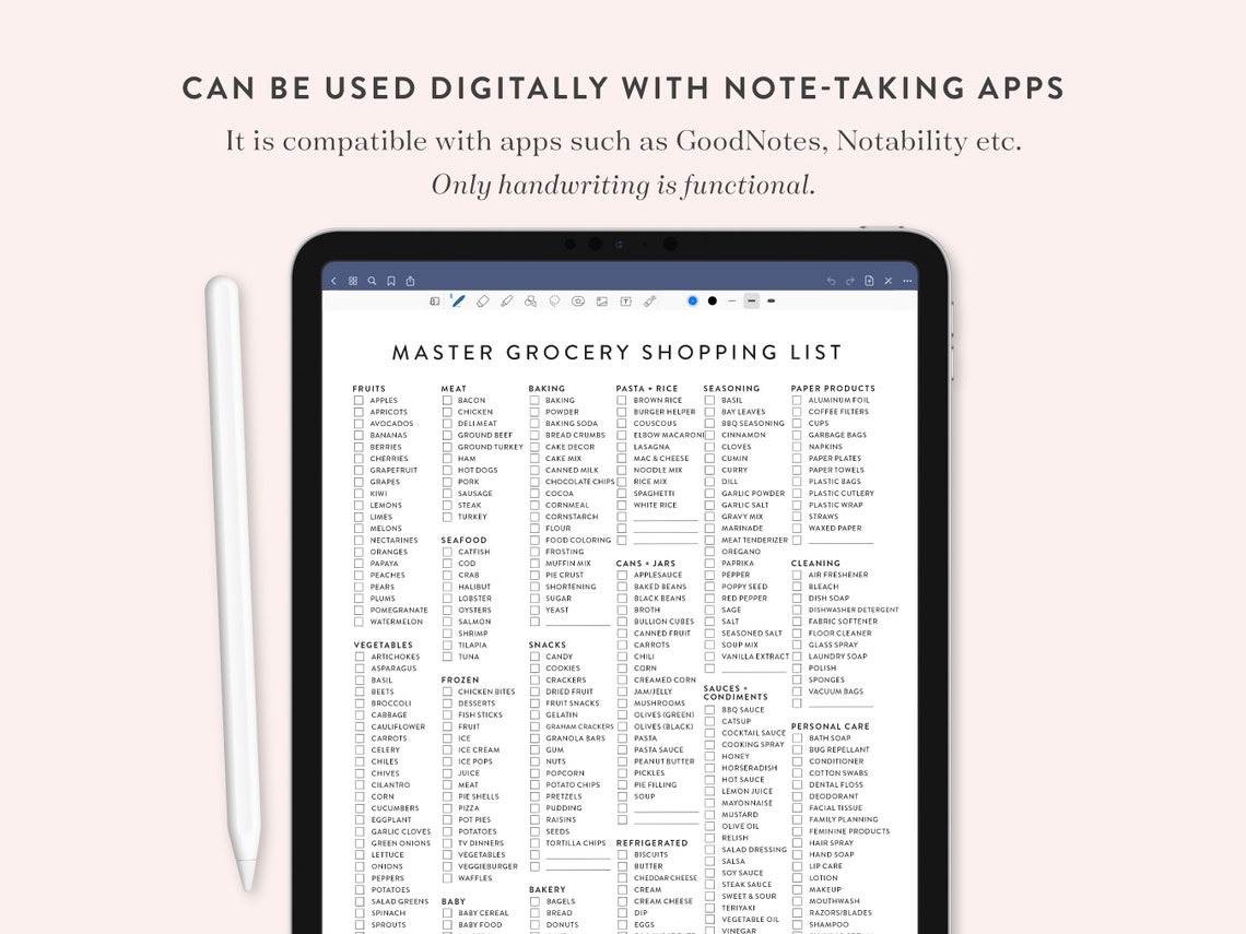 Printable Master Grocery List, Fillable Master Shopping List, Grocery ...