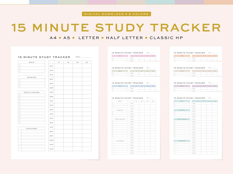 Printable 15 Minute Study Tracker Study Session Planner - Etsy