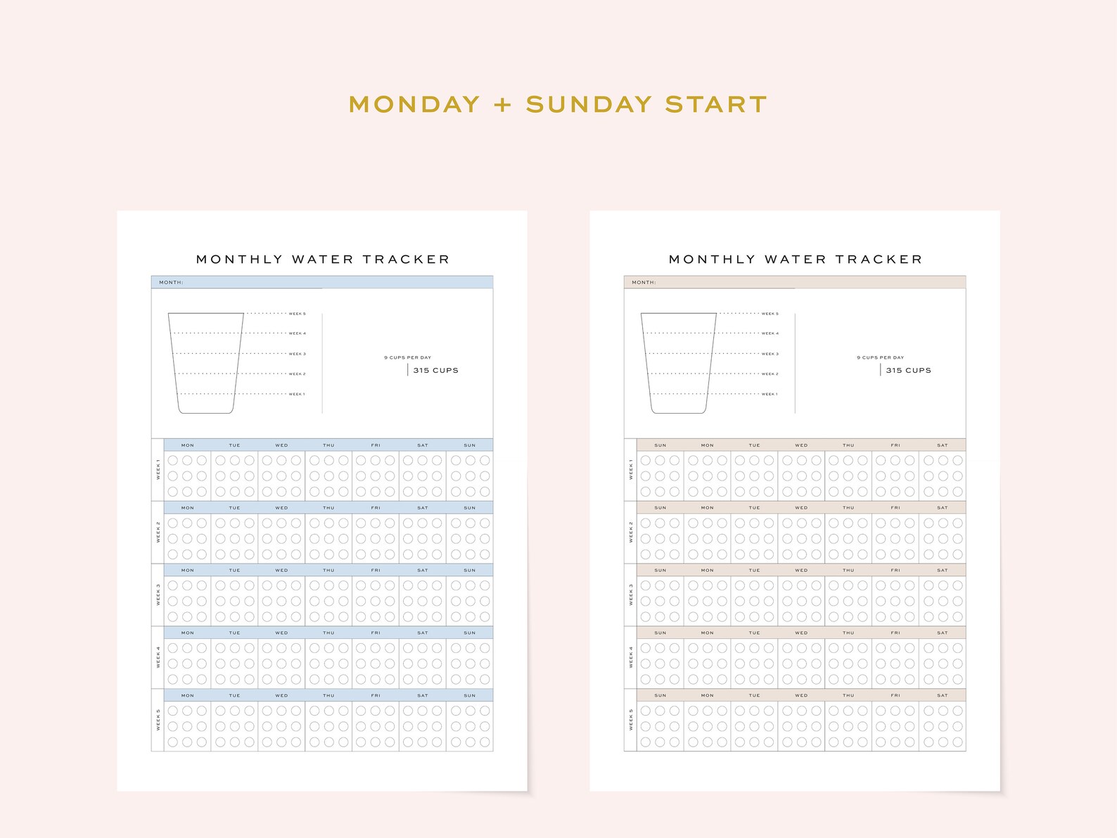 Printable Water Tracker / Reminder, Fillable | Monthly Water Intake | 5 ...