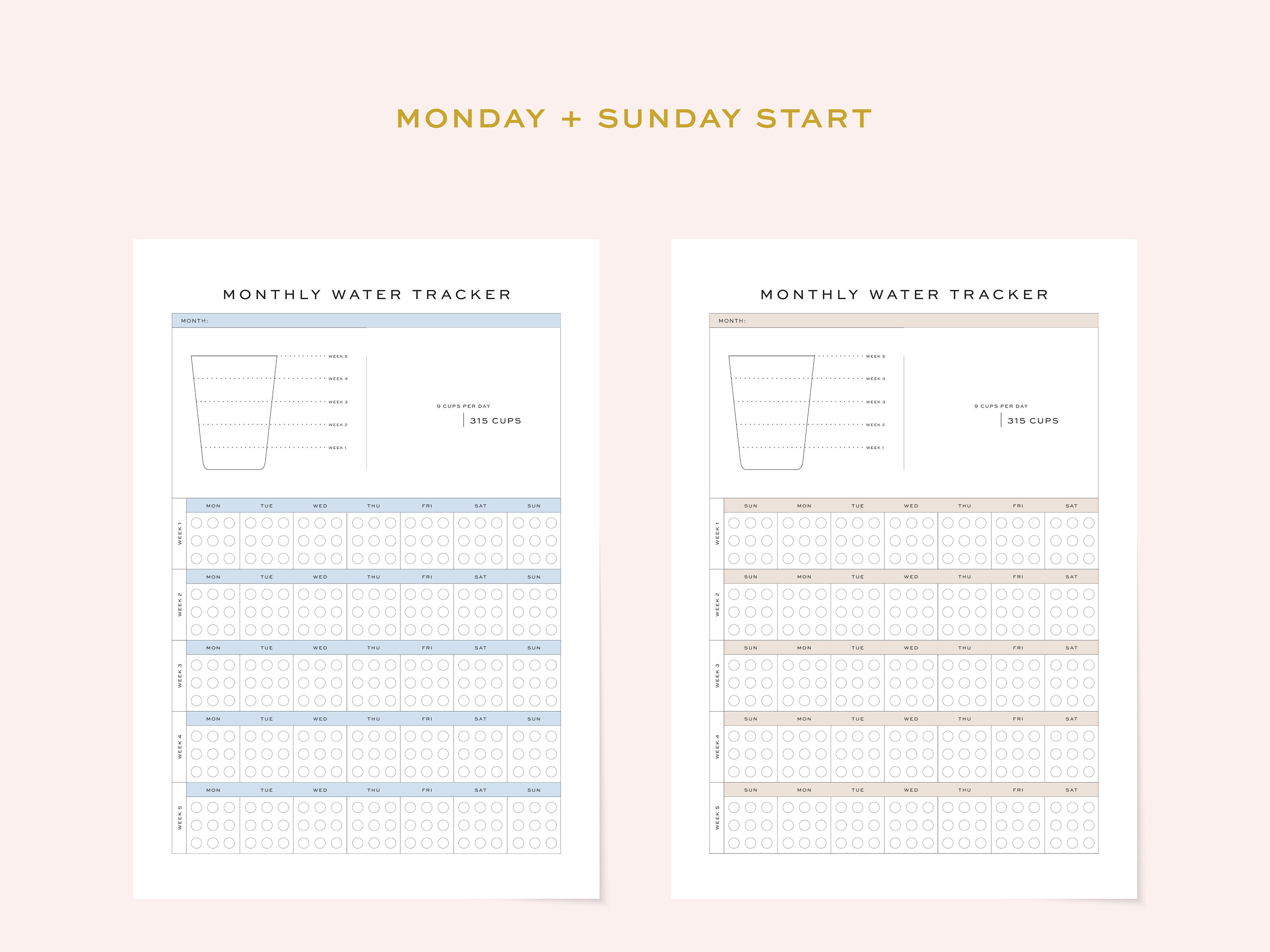 Printable Water Tracker / Reminder, Fillable | Monthly Water Intake | 5 ...