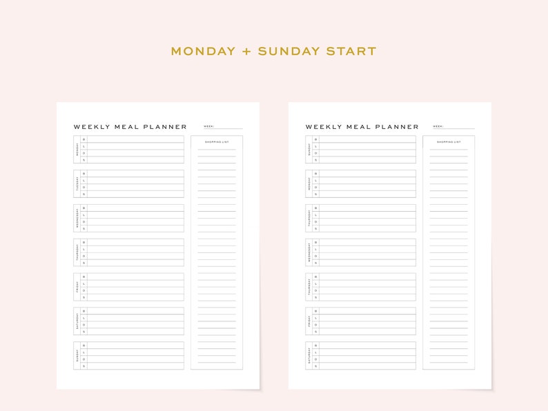 Printable Meal Planner and Grocery List, Fillable, 2 Versions | 5 Sizes ...