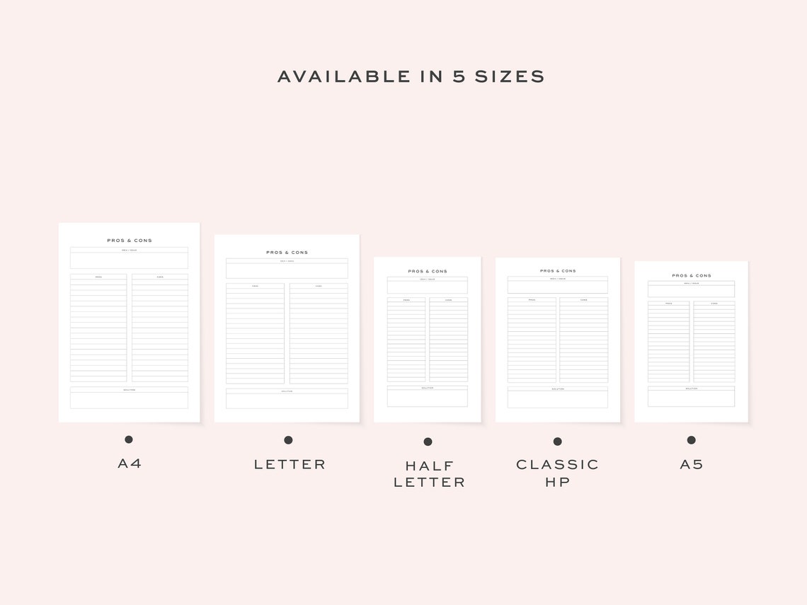 Printable Pros Cons List Fillable Pros and Cons Idea - Etsy UK