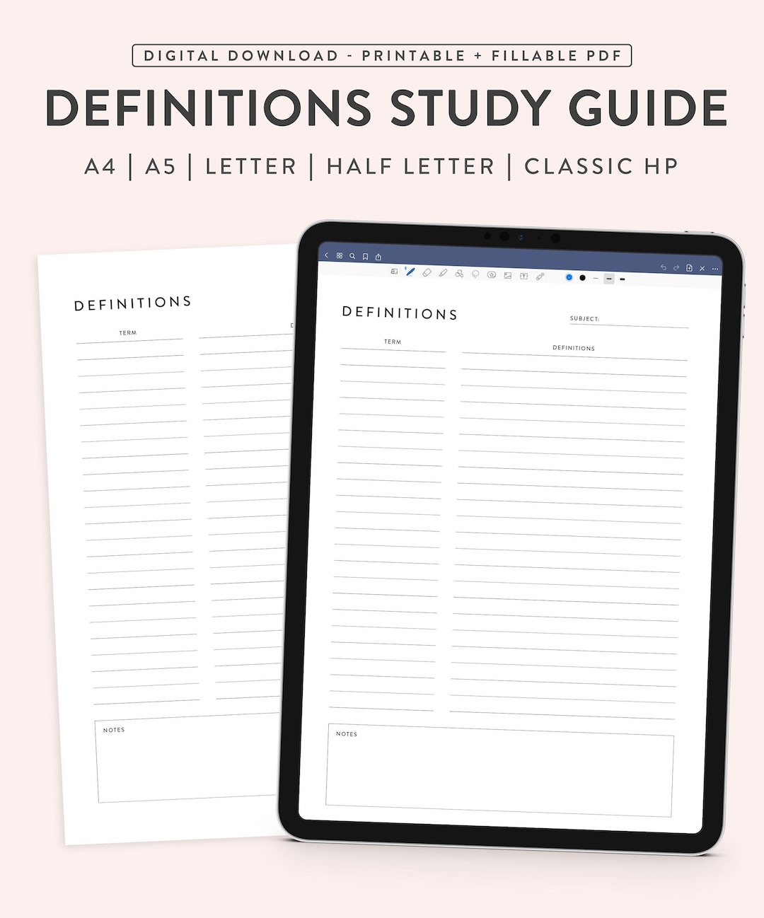Printable Definitions Study Guide, Student Definitions Organizer ...
