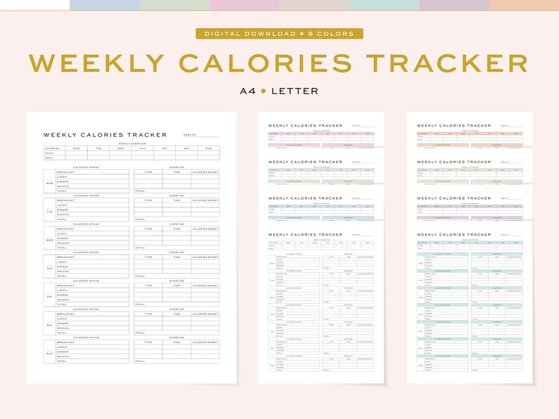 Printable Calorie Tracker / Counter Fillable Weekly - Etsy
