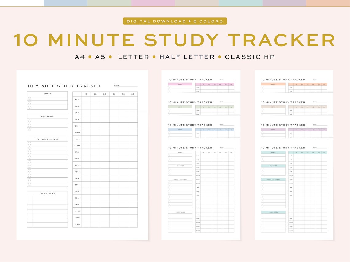 Printable 10 Minute Study Tracker Study Session Planner - Etsy