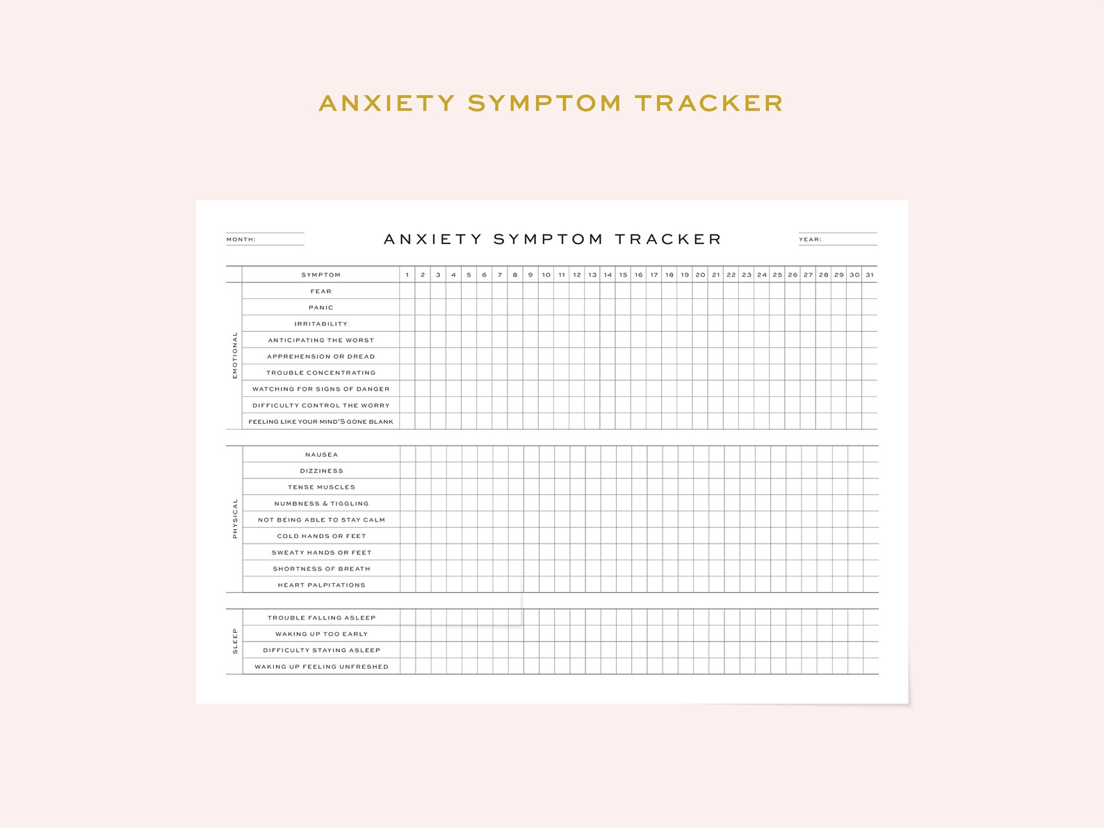 Printable Anxiety Trackers Monthly Anxiety Relief Worksheet - Etsy