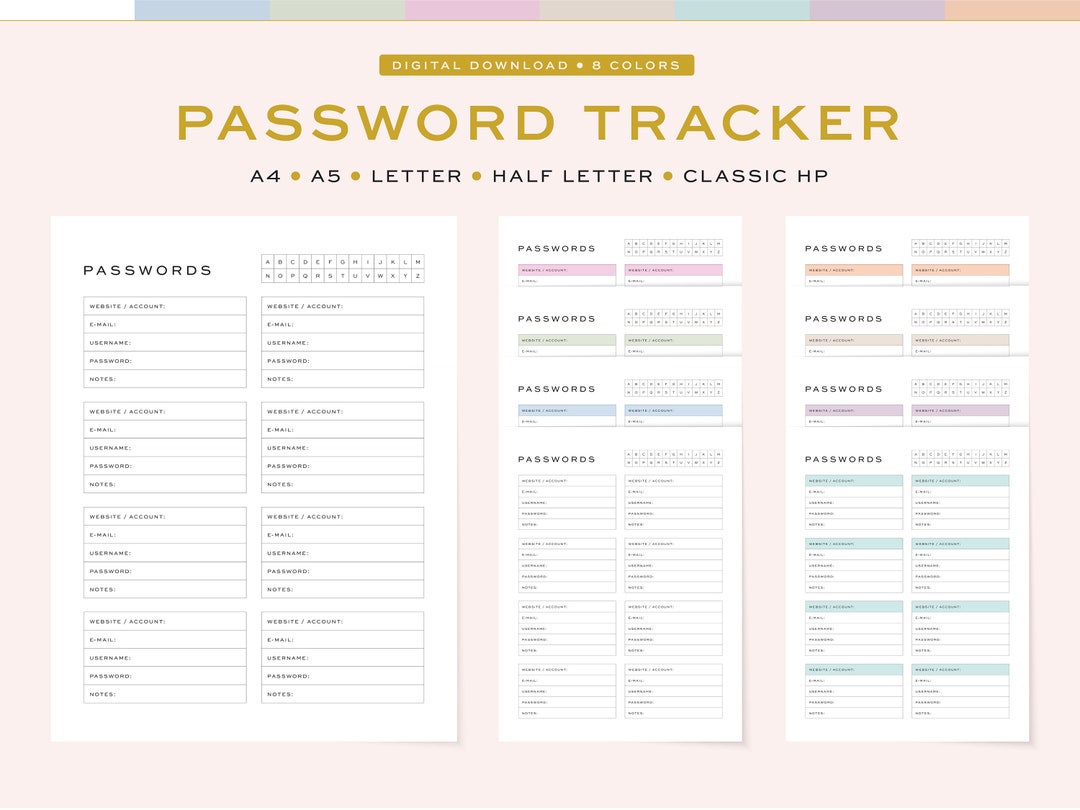 Printable Password Tracker, Fillable | Password Log and Password Keeper ...
