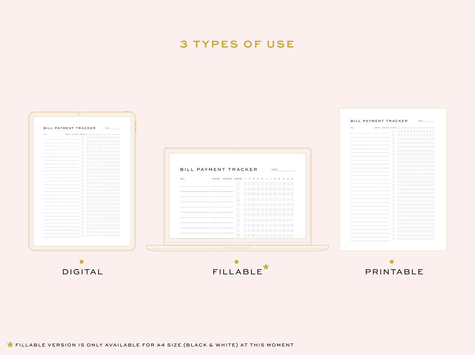 Printable Bill Payment Tracker, Vertical, Yearly / Monthly (annual ...
