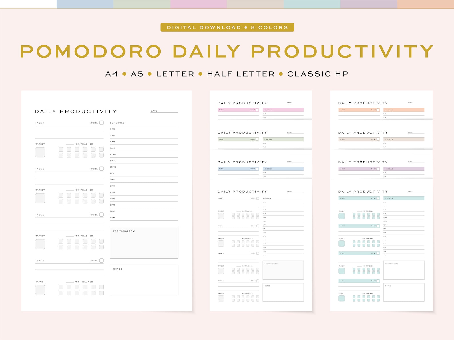 Printable Pomodoro Daily Productivity Planner, Fillable Pomodoro ...