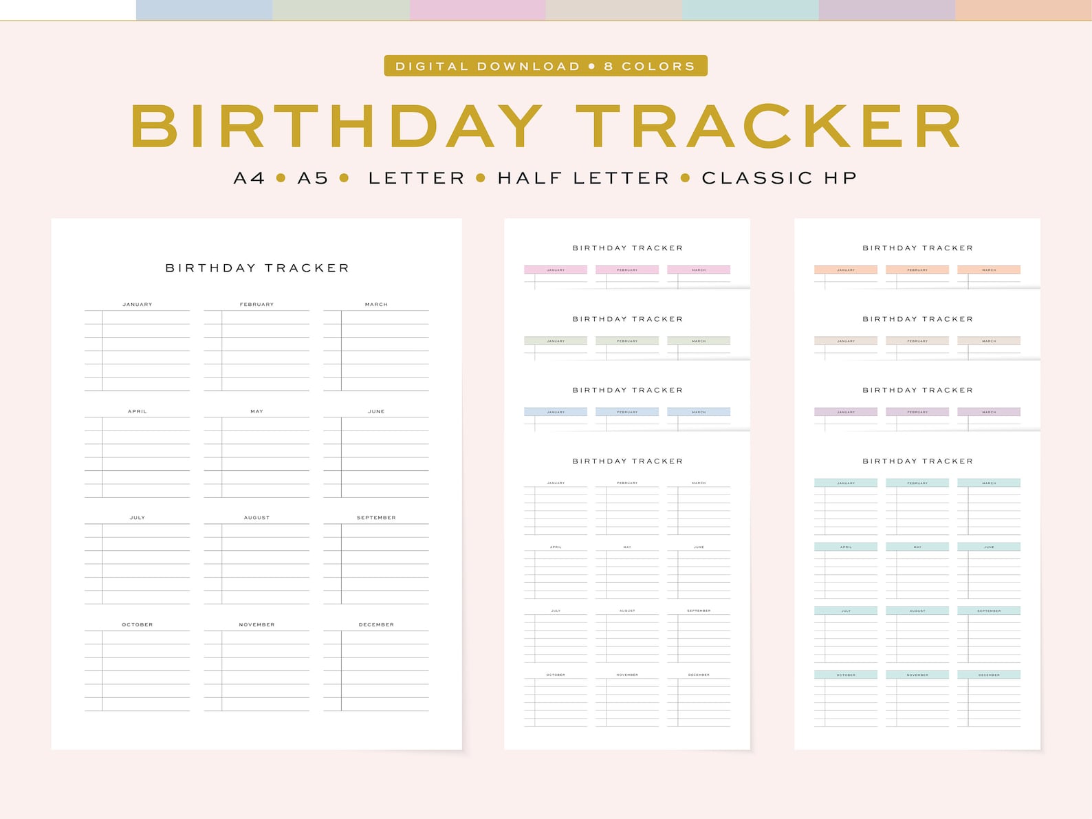 Printable Birthday Tracker Fillable Birthday Log Birthday - Etsy