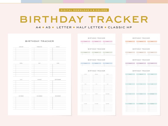 Printable Birthday Tracker Fillable Birthday Log Birthday - Etsy