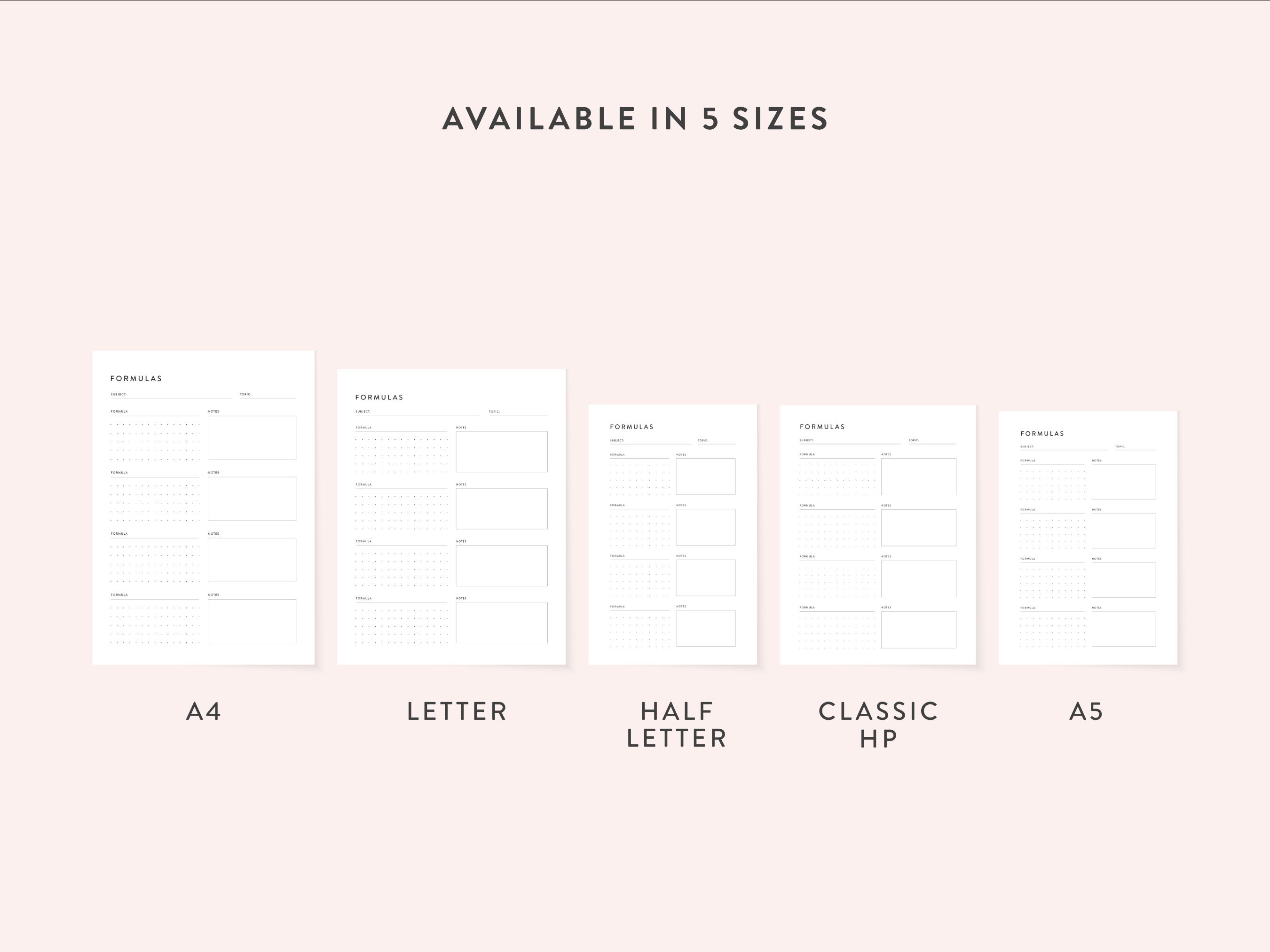 Printable Formulas Study Guide Student Formulas Organizer - Etsy