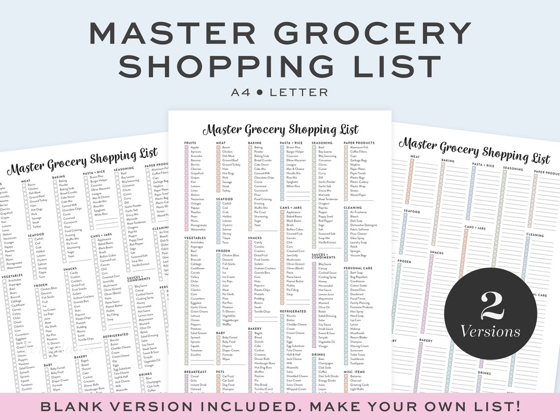 Printable Master Grocery List Fillable Master Shopping List - Etsy